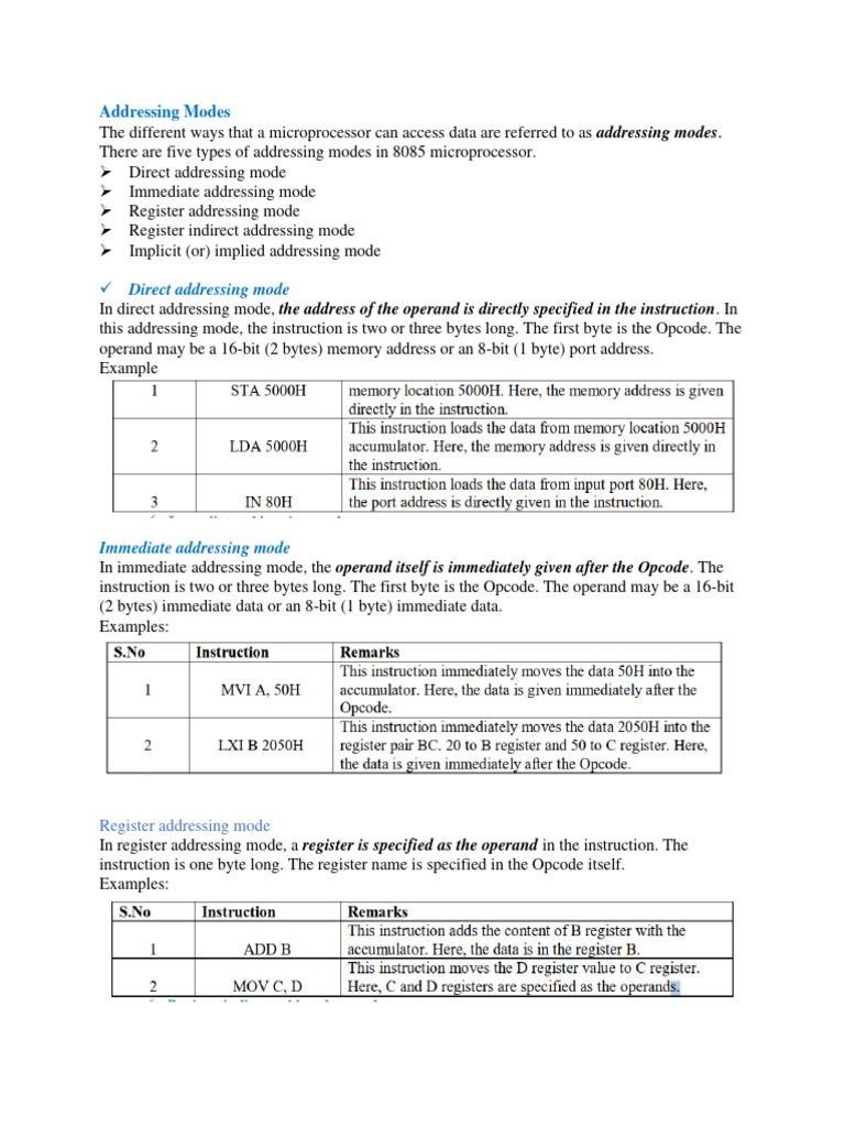Addressing Modes and interrupts | PDF Addressing Modes and interrupts | PDF