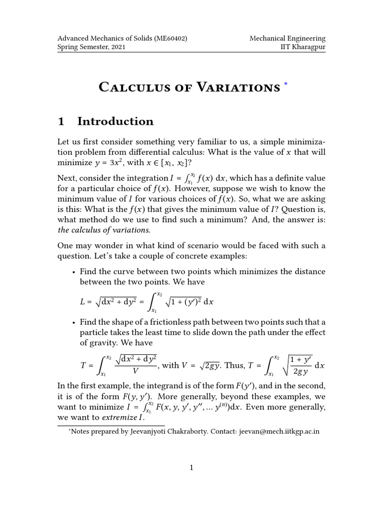 calcvar | PDF | Calculus Of Variations | Euler–Lagrange Equation