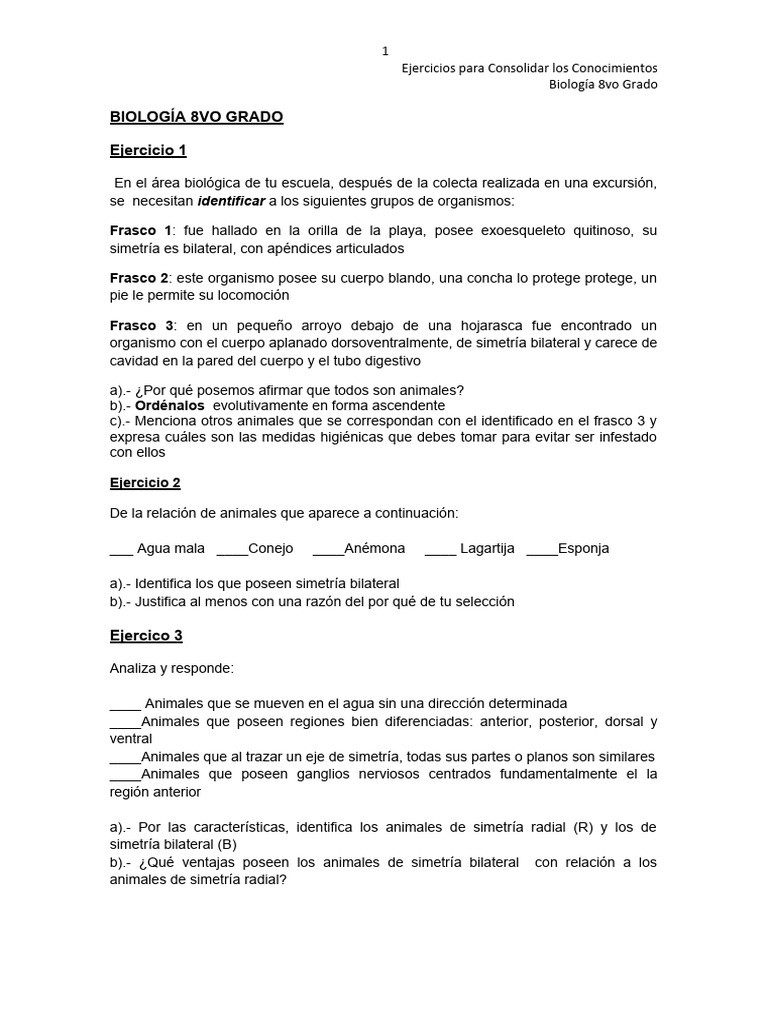 Ejercicios Biología 8vo | PDF