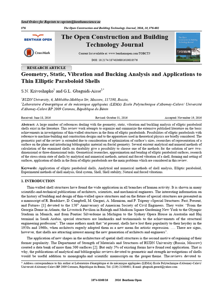 Geometry Static Vibration and Bucking Analysis and | PDF | Ellipse | Geometry