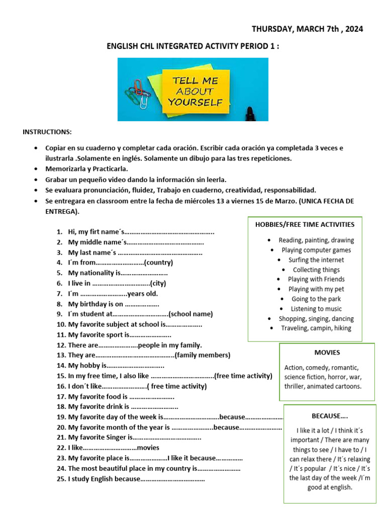 CHL Integrated Activity Period 1 | PDF