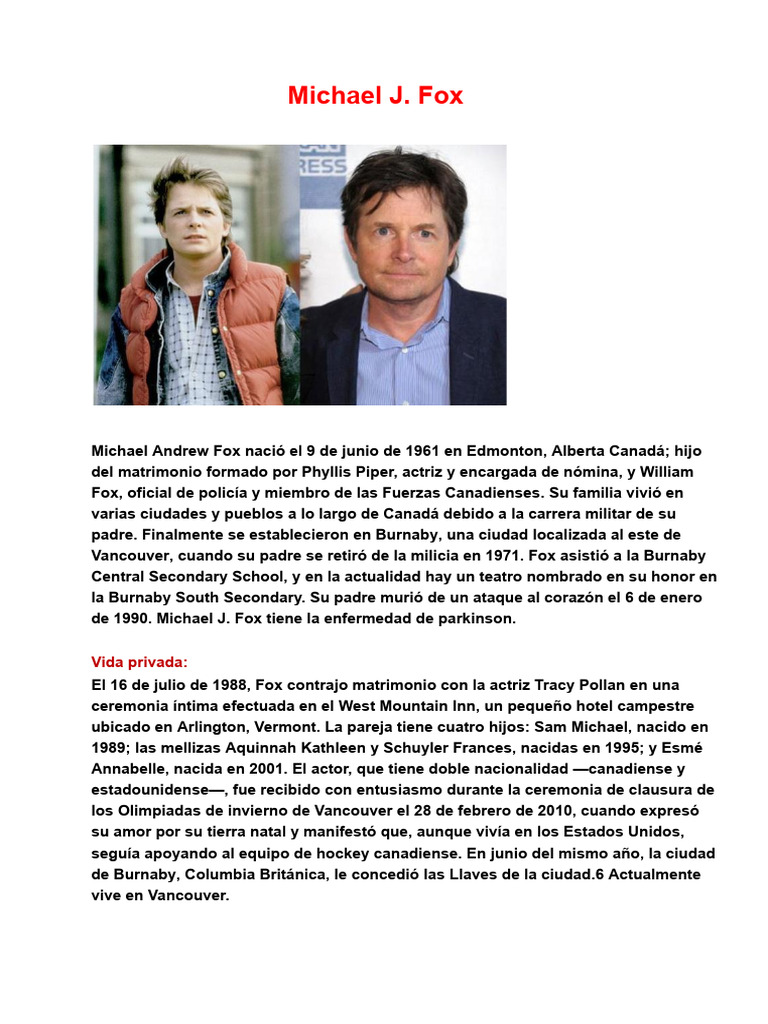 Biografía de Michael J. Fox | PDF