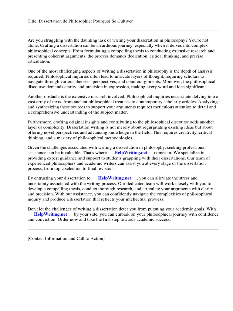 Philosophy Dissertation Help | PDF | Thesis | Thought