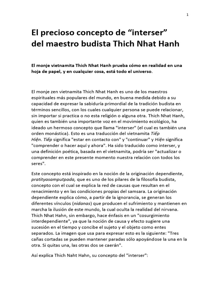 El Precioso Concepto de Interser Thich Nhat Hanh | PDF