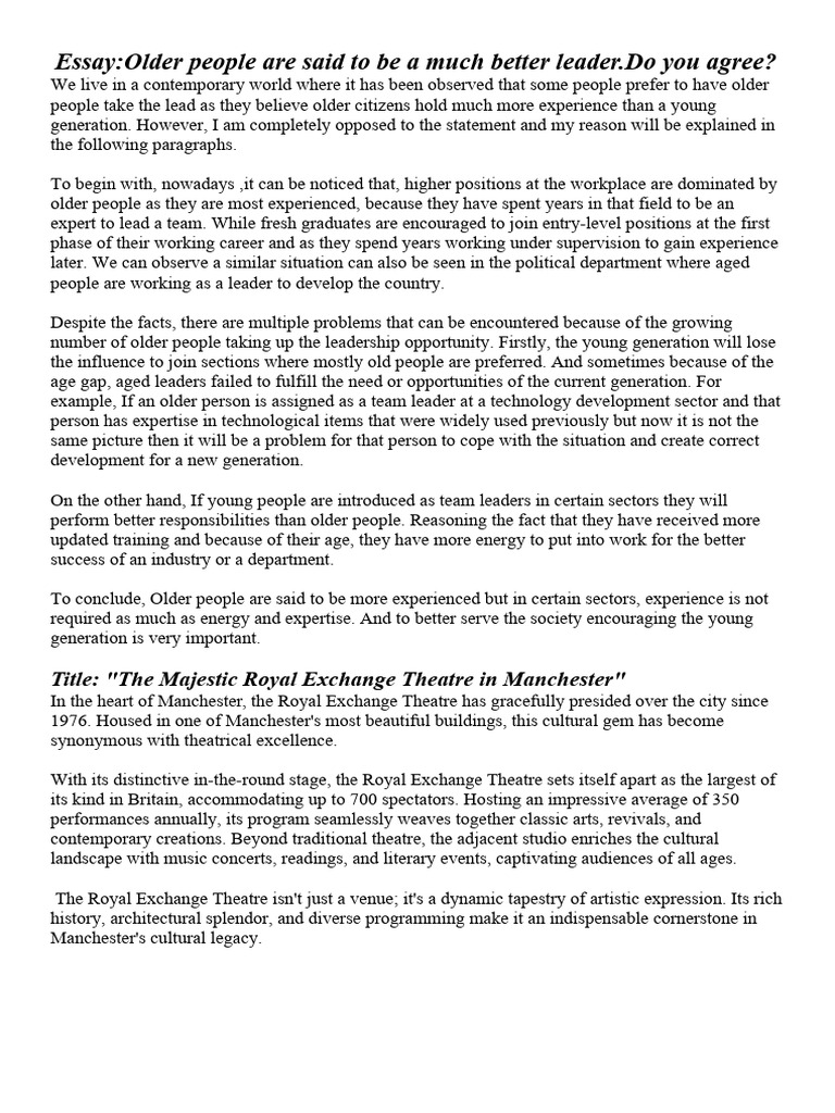 Essay:Older People Are Said To Be A Much Better Leader - Do You Agree? | PDF | Expert | Experience