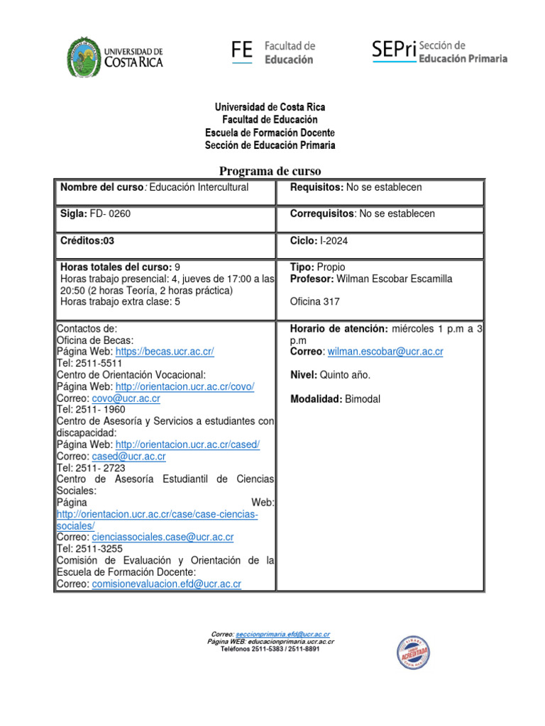 PROGRAMA DE CURSO Educ Intercultural cifkf | PDF | Evaluación | Aprendizaje