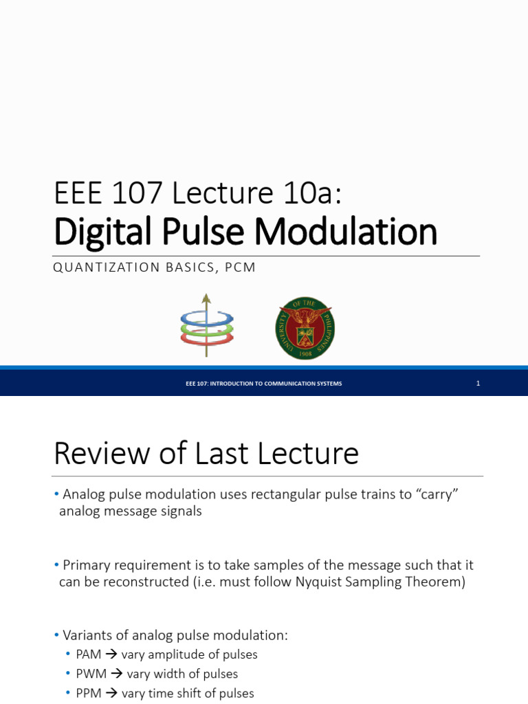 EEE 107 Lecture 10 - Digital Pulse Modulation | PDF | Sampling (Signal Processing) | Modulation