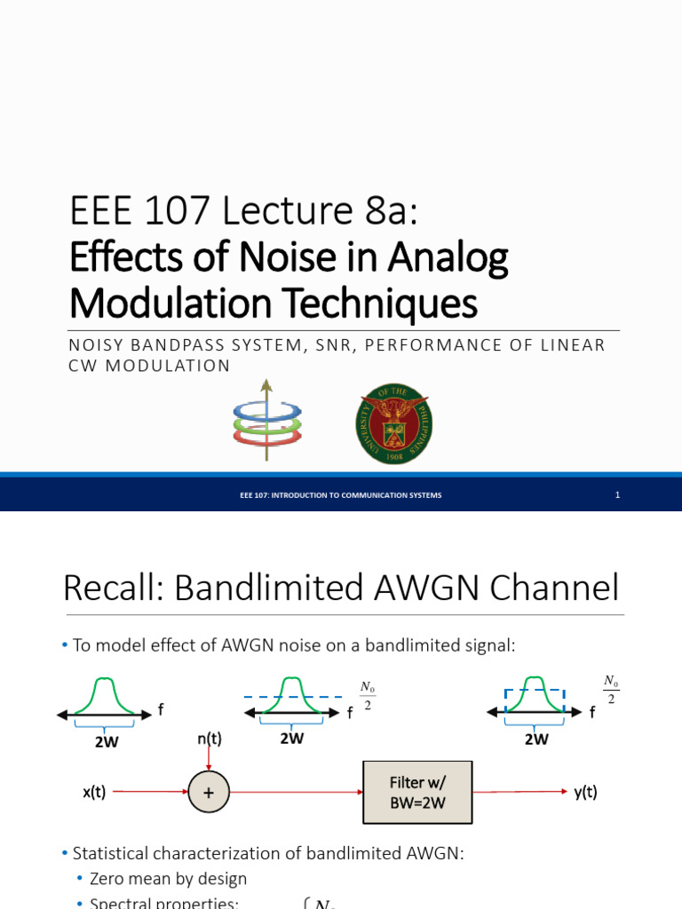 EEE 107 Lecture 8 - Effects of Noise in Analog Modulation Techniques | PDF | Signal To Noise ...