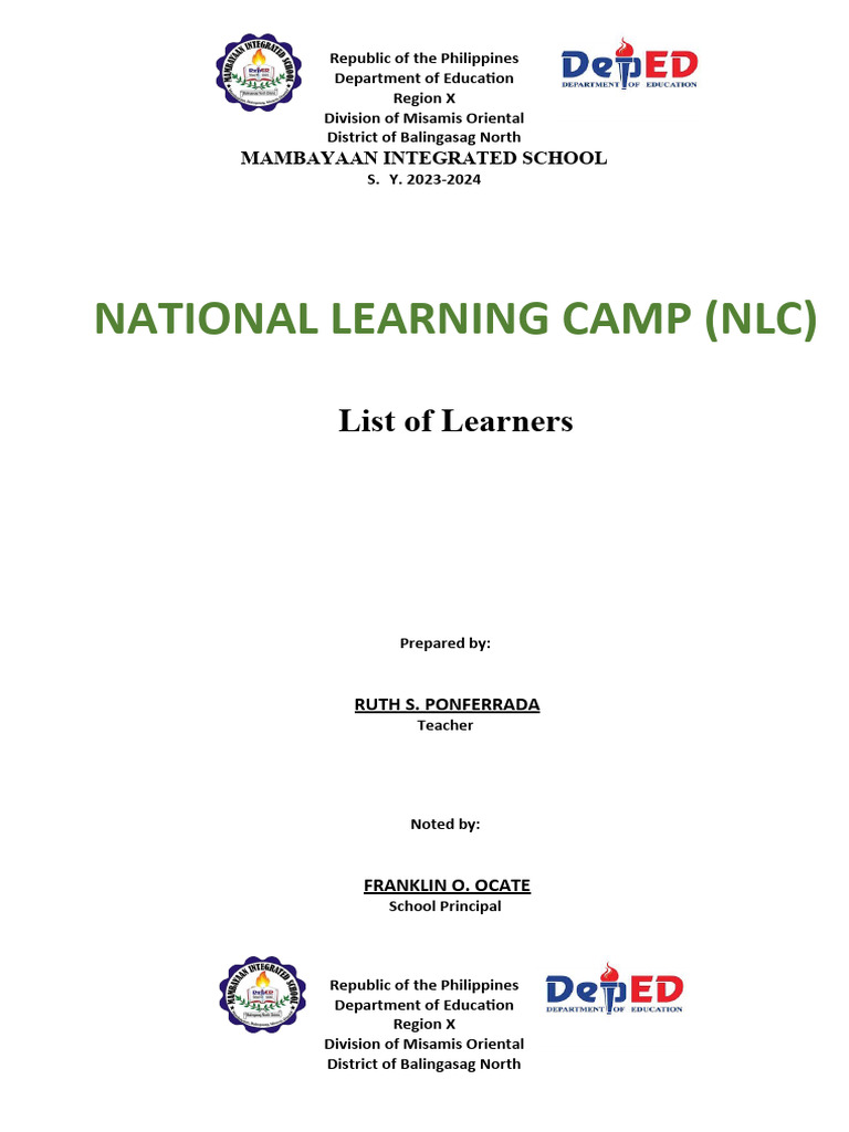 National Learning Camp (NLC) : List of Learners | PDF | Philippines | Public Administration