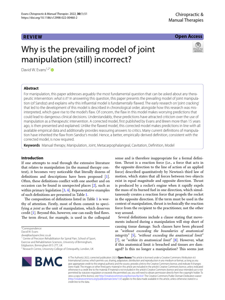Evans - Why Is The Prevailing Model of Joint Manipulation (Still ...