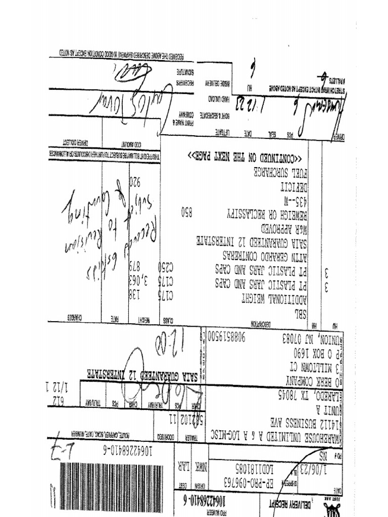 Saia Delivery Receipt - Pro Number 10642268410 | PDF