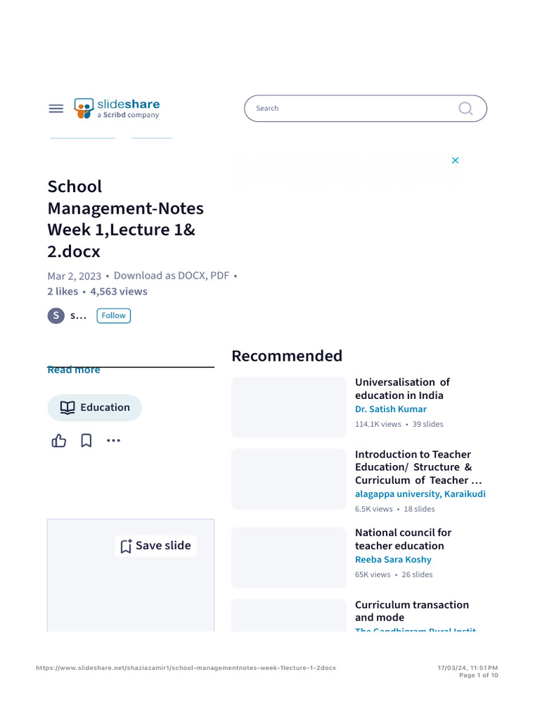 School Management Overview: Week 1 Notes | PDF