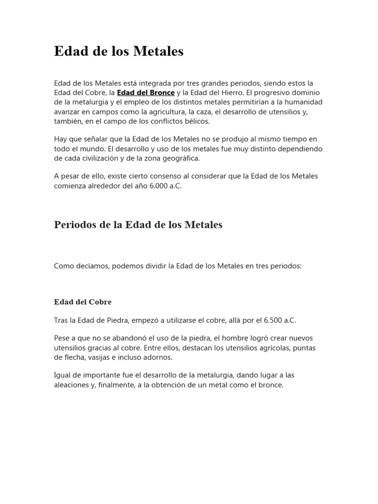 Periodos de la Edad de los Metales | PDF | Ciencias sociales | Historia