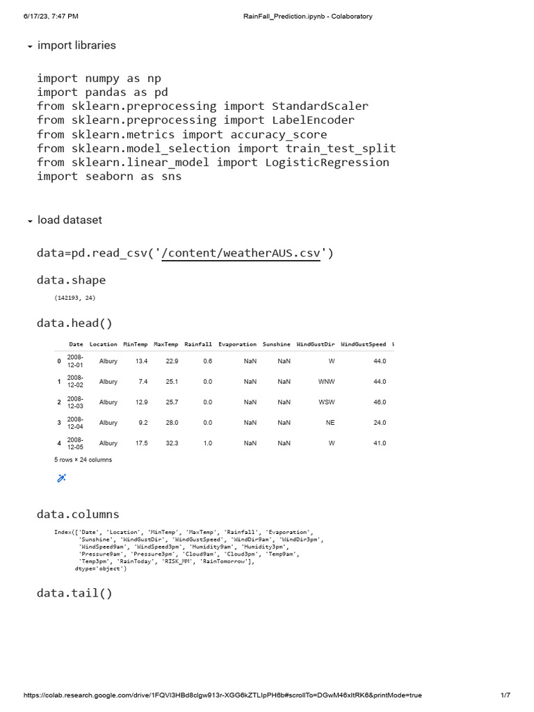 Rainfall Prediction Ipynb Colaboratory Pdf Computer Science Computer Programming