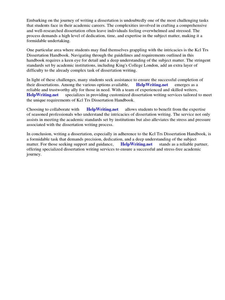 KCL Trs Dissertation Handbook | PDF | Thesis | Note (Typography) KCL Trs Dissertation Handbook | PDF | Thesis | Note (Typography)