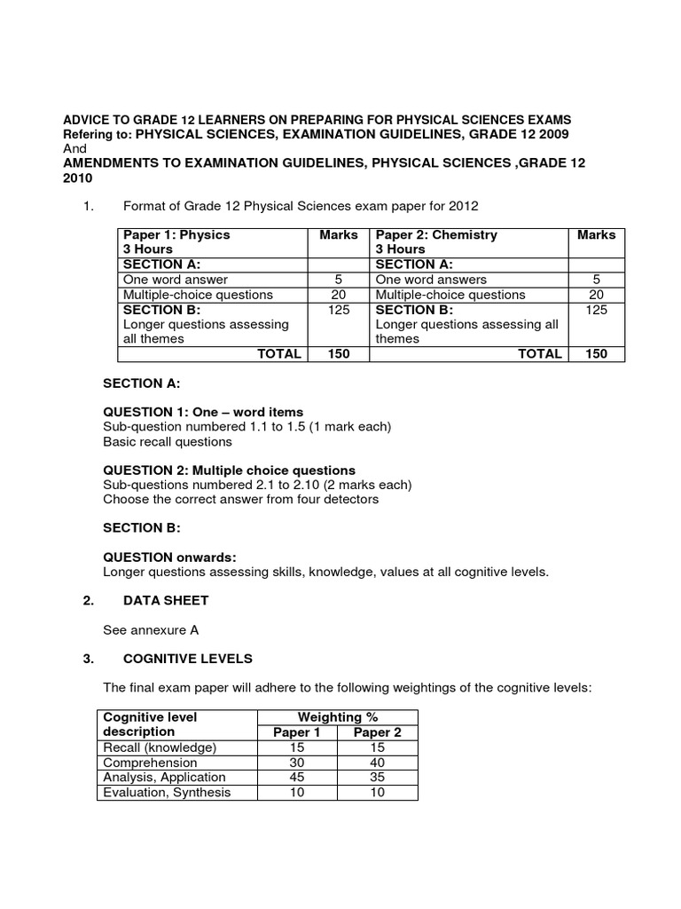 Grade 12 Physical Sciences Exam Prep Guide | PDF | Electromagnetic ...
