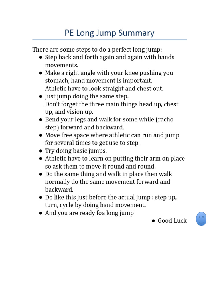 PE Long Jump Summary | PDF | Wellness