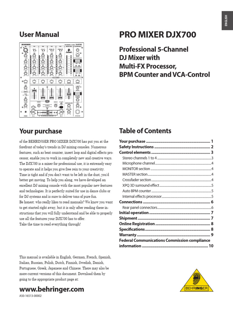 Behringer DJX700 User Manual | PDF | Ac Power Plugs And Sockets ...
