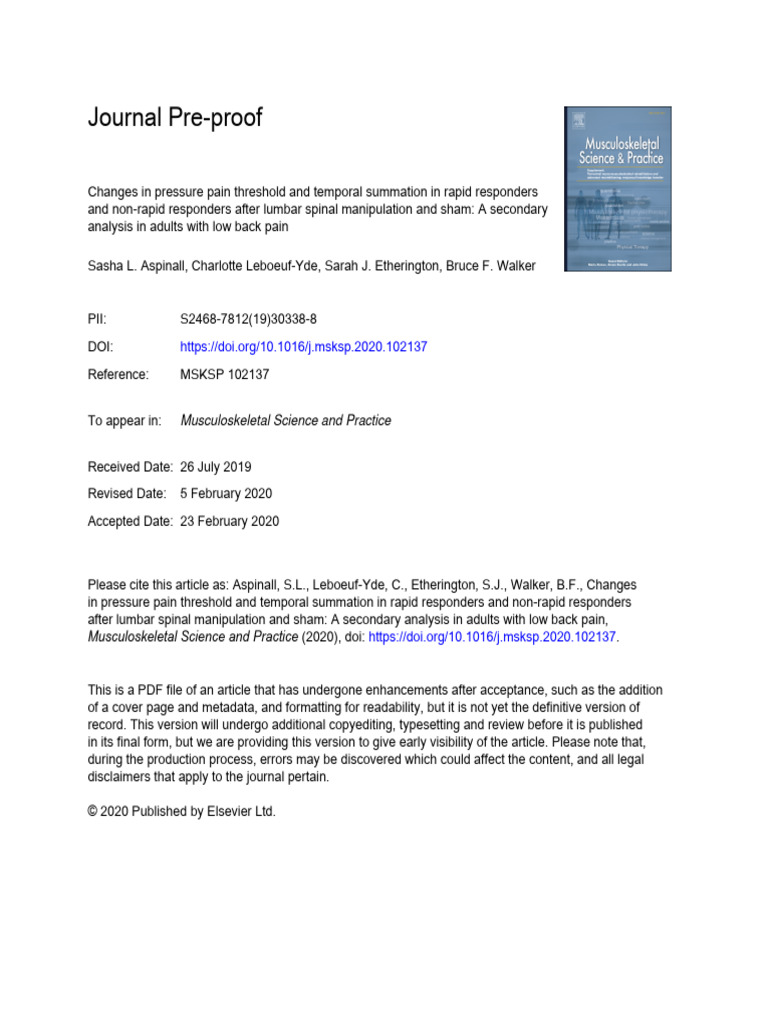 Aspinall 2020 | PDF | Low Back Pain | Pain