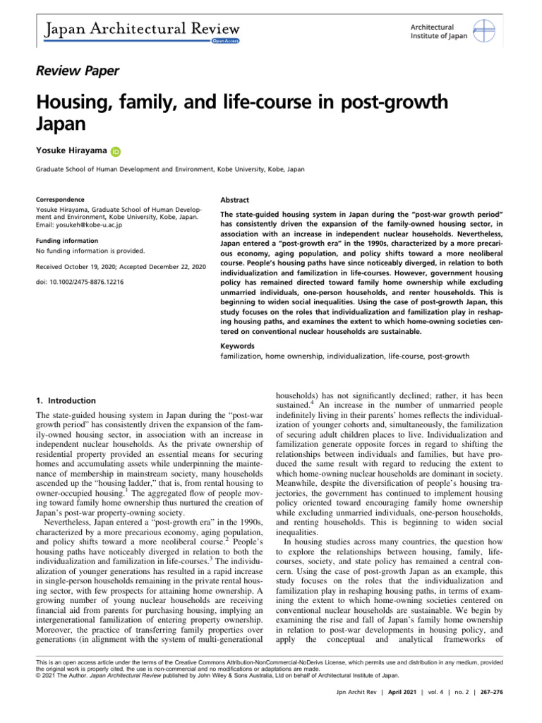 Housing, Family, and Life Course in Post Growth Japan | PDF ...