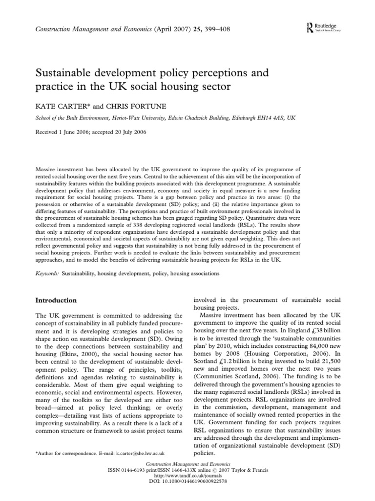 Sustainable Development Policy Perceptions and Practice in The UK ...