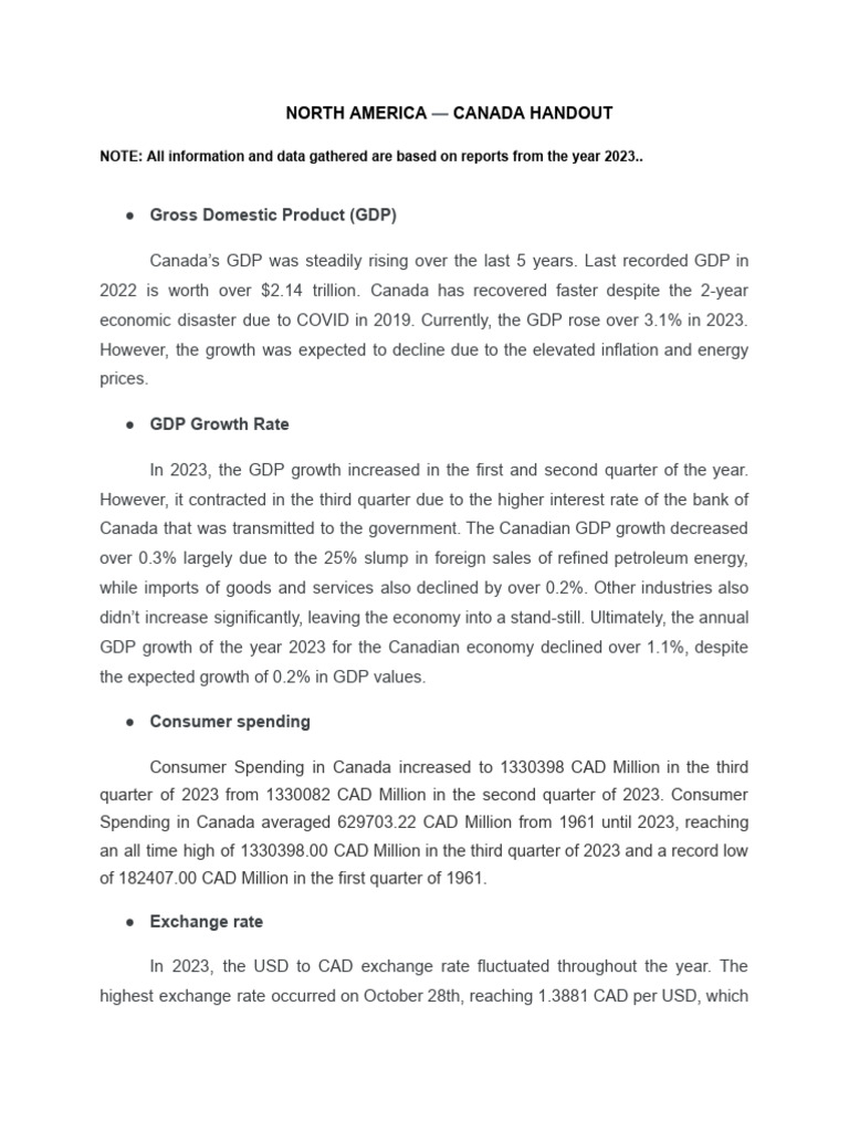 Canada Report Handout | PDF | Gross Domestic Product | Debt