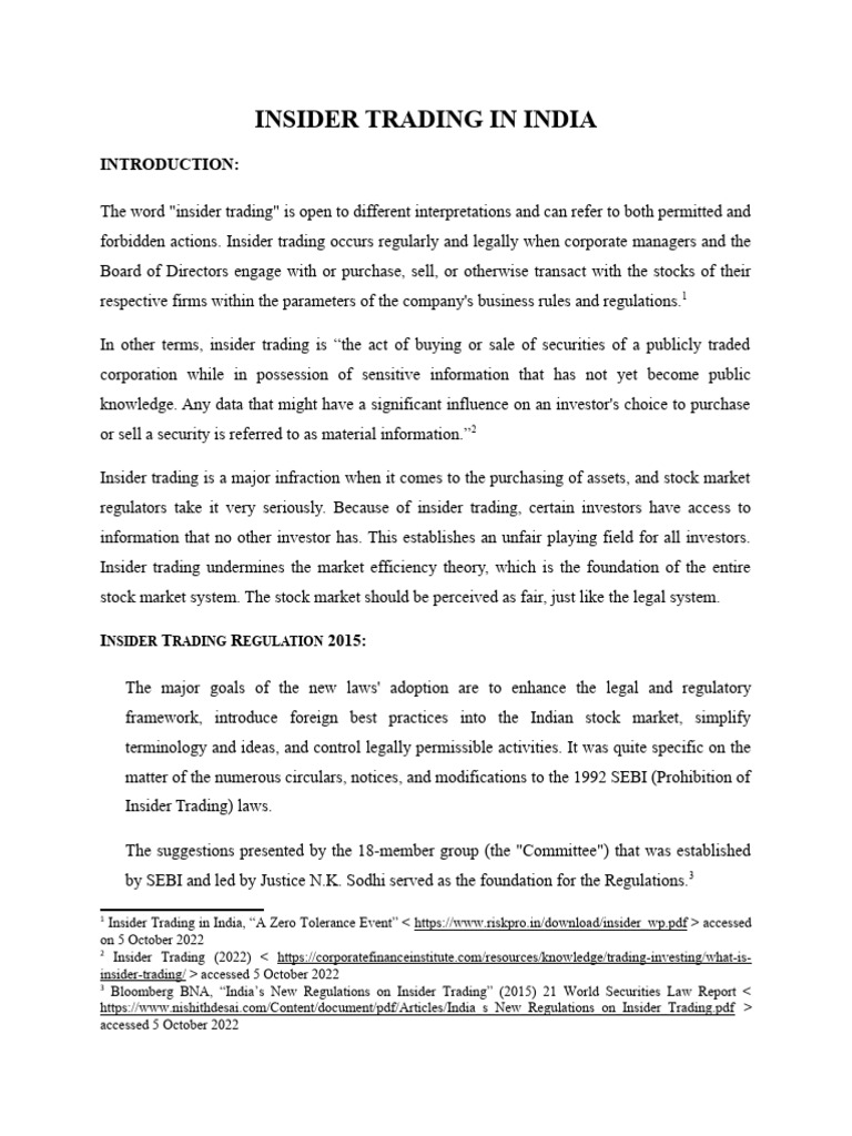 Insider Trading in India | PDF | Insider Trading | Stocks