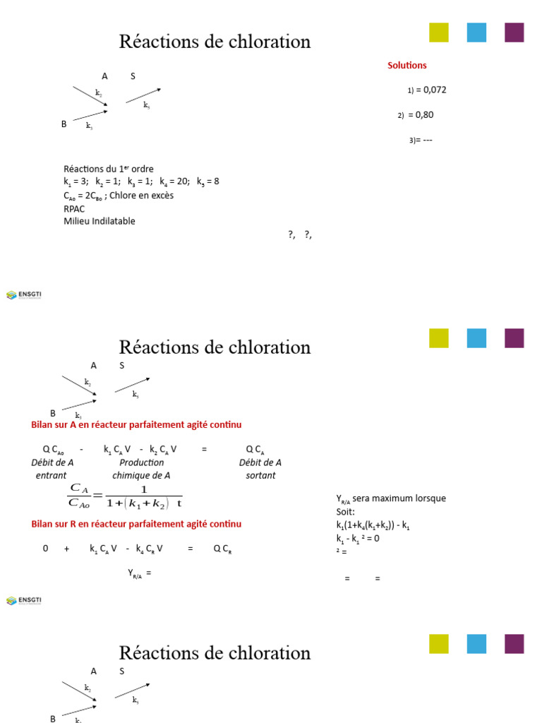 Réactions de chloration en réacteur continu | PDF | Chlore | Chimie