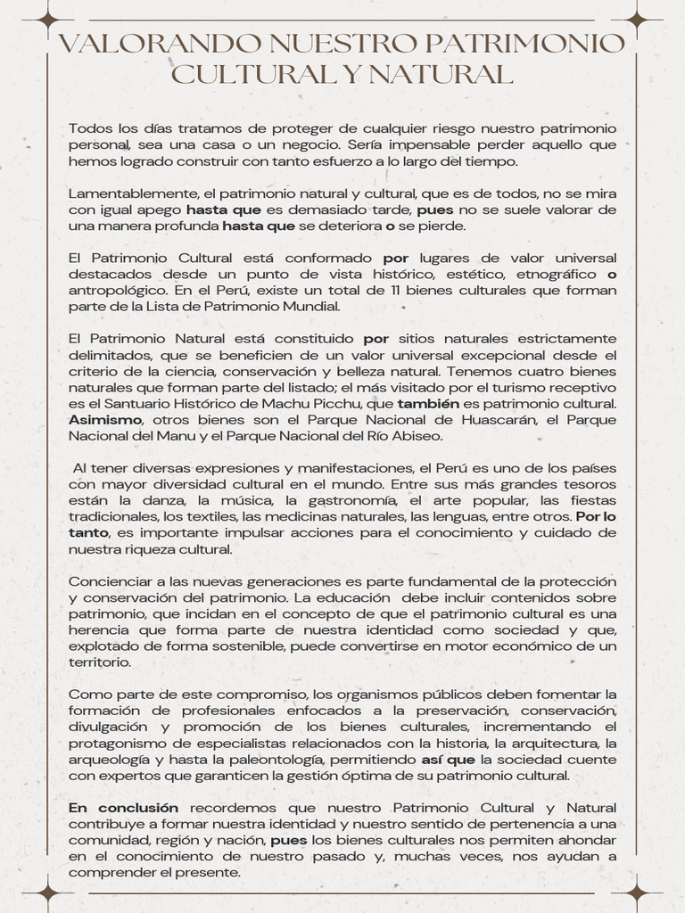 Valorando Nuestro Patrimonio Cultural y Natural | PDF | Patrimonio cultural | Bienes (Ley)