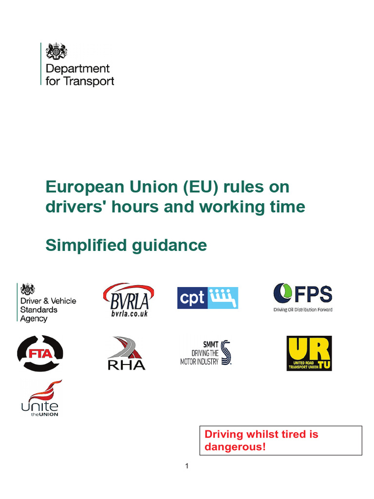 Simplified Guidance Eu Drivers Hours Working Time Rules | PDF