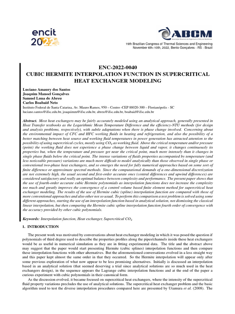Cubic Hermite Interpolation Function in Supercritical Heat Exchanger ...