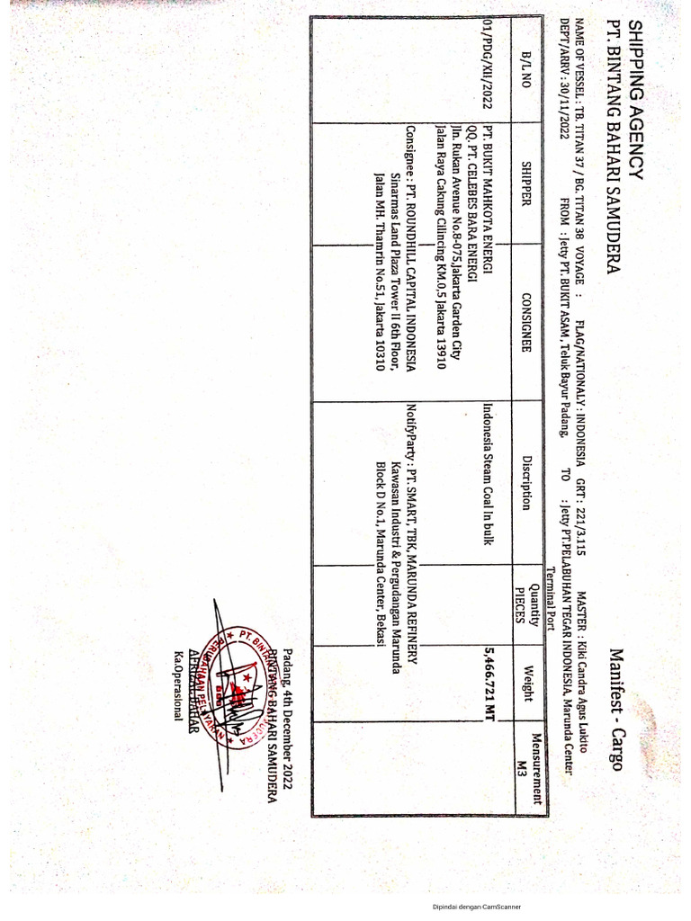 Contoh Shipping Agency Batubara | PDF