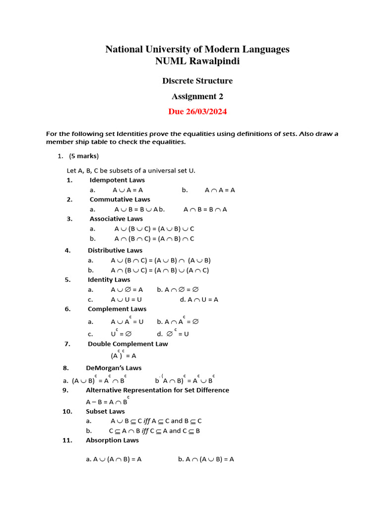 National University of Modern Languages NUML Rawalpindi: Discrete ...