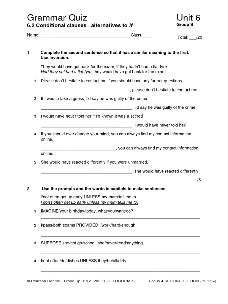 Focus4 2E Grammar Quiz Unit6 2 GroupB 1kol | PDF | Language Mechanics | Syntax