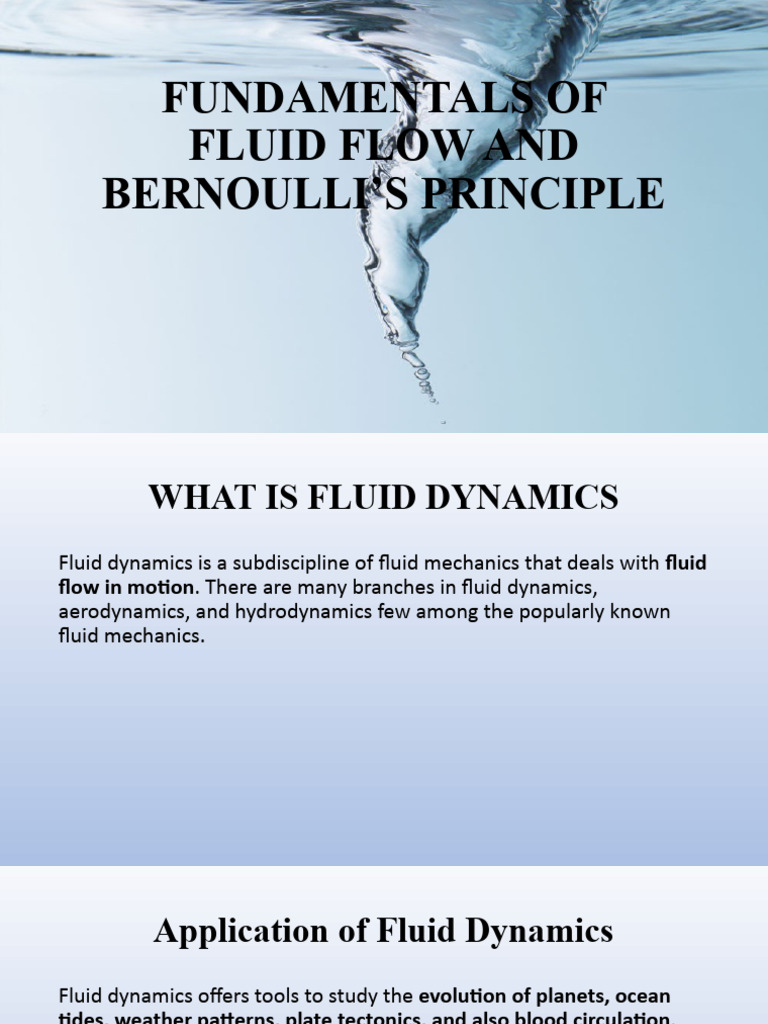 Lesson 6 Fundamentals of Fluid Flow and Bernoullis Principle | PDF | Fluid Dynamics | Flow ...
