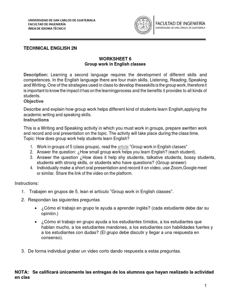 TE2-O_Guideline_ Worksheet#6_GroupWork (1) | PDF | Vocabulary | Cognition