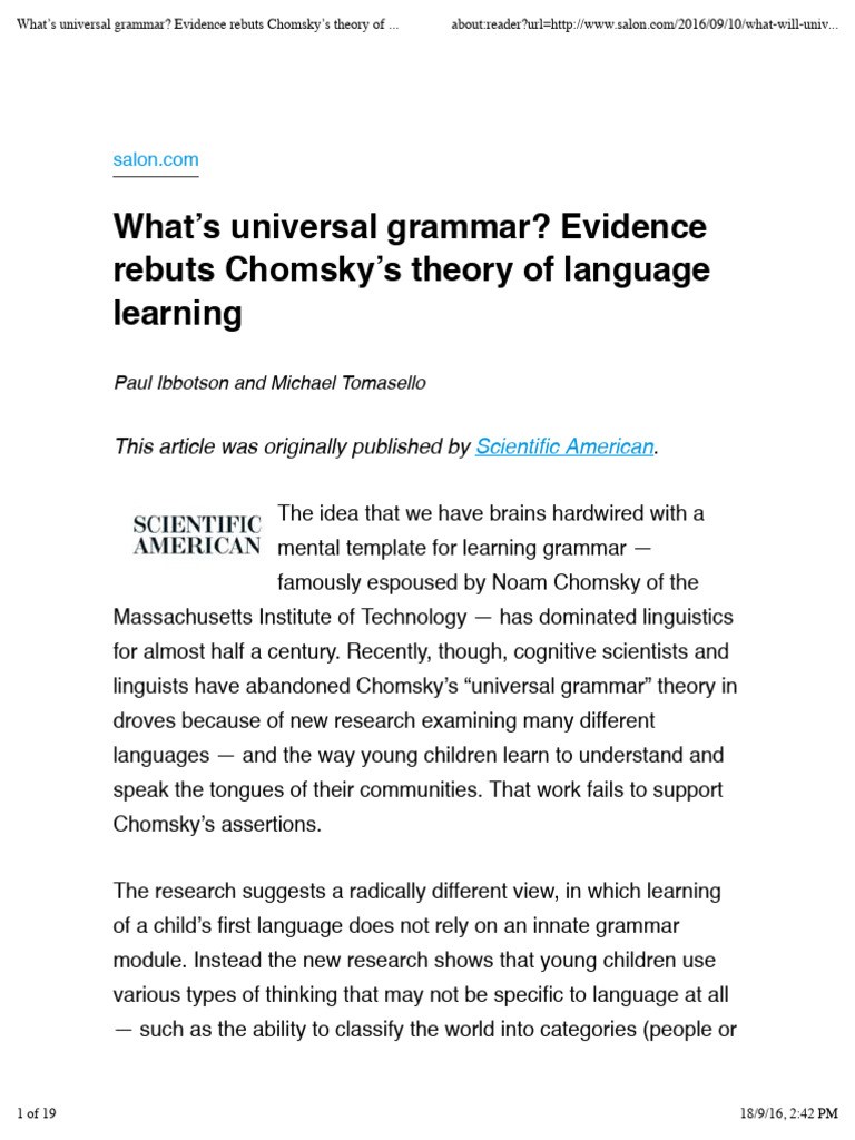 Whats Universal Grammar Eviden Ce Rebuts Chomsky's Theory of La ...