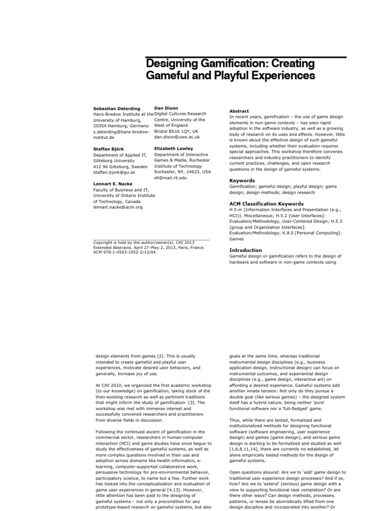 Designing Gamification Creating Gameful and Playful Experiences | PDF | Human–Computer ...