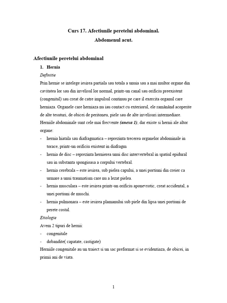 Curs 17.1 Afectiuni Ale Peretelui Abdominal | PDF