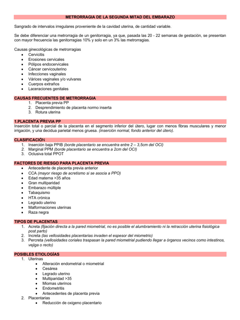 Metrorragia de La Segunda Mitad Del Embarazo | PDF | Placenta | El embarazo