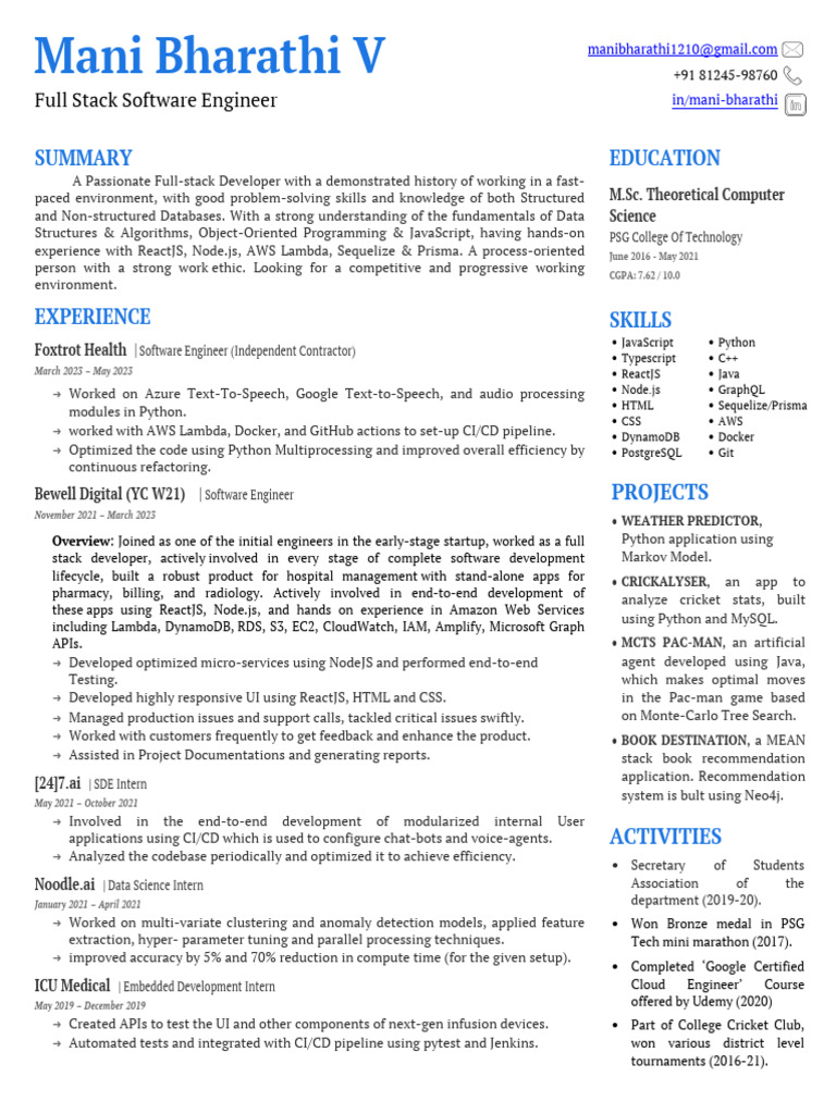 Mani Bharathi | PDF | Computing | Software Engineering