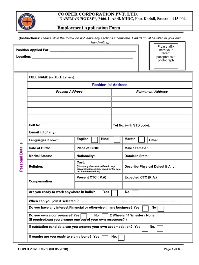 Employement Application Form For Sales | PDF
