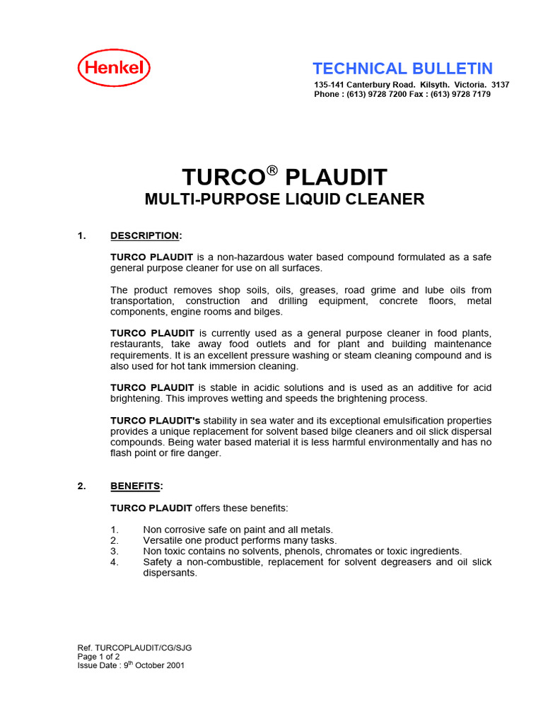 Turco Plaudit TDS | Download Free PDF | Water | Industrial Processes