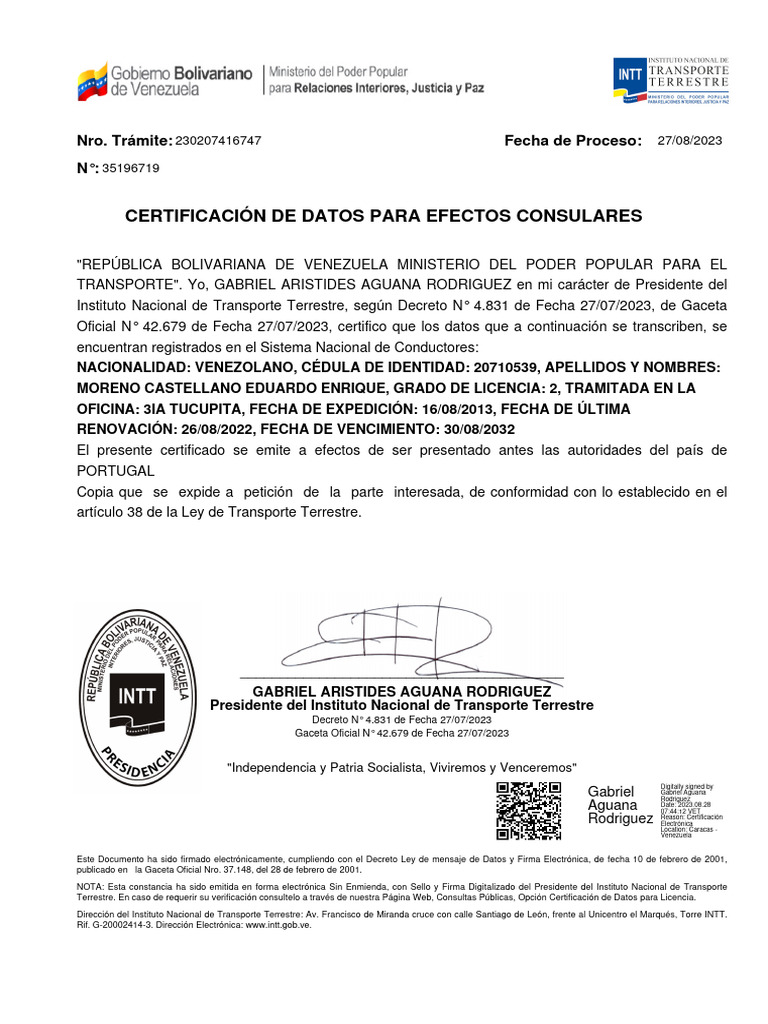 Certificación Consular de Datos | PDF | Documento de identidad | Privacidad