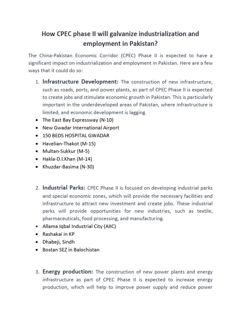 How CPEC Phase II Will Galvanize Industrialization and Employment in ...