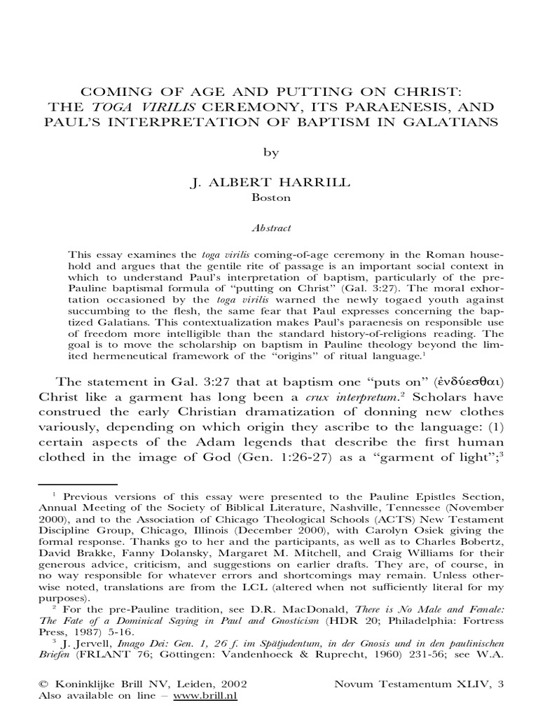 Coming of Age and Putting On Christ: The Toga Virilis Ceremony, Its ...