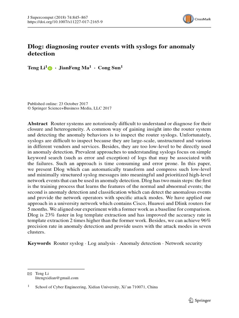 Dlog Diagnosing Router Events With Syslogs For Anomaly Detection | PDF | Cluster Analysis ...