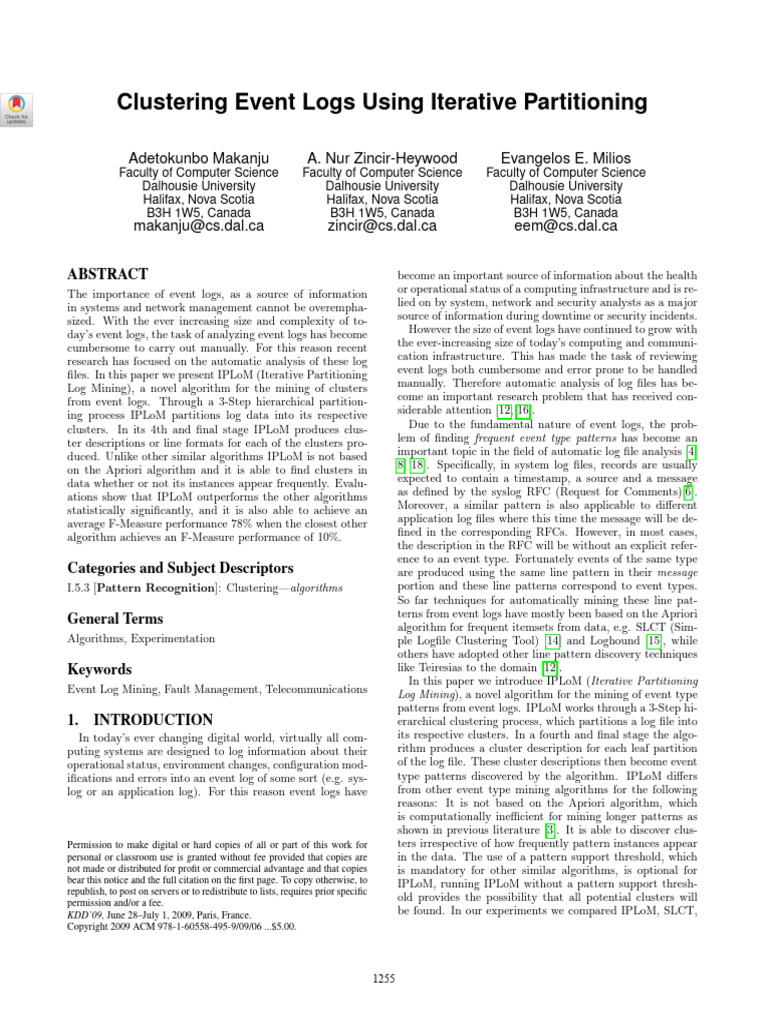 IPLOM Clustering Event Logs Using Iterative Partitioning | PDF
