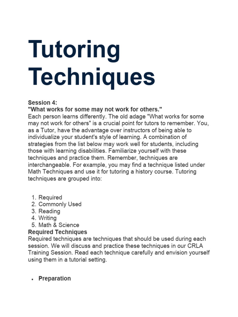 Tutoring Techniques | PDF | Question | Study Skills