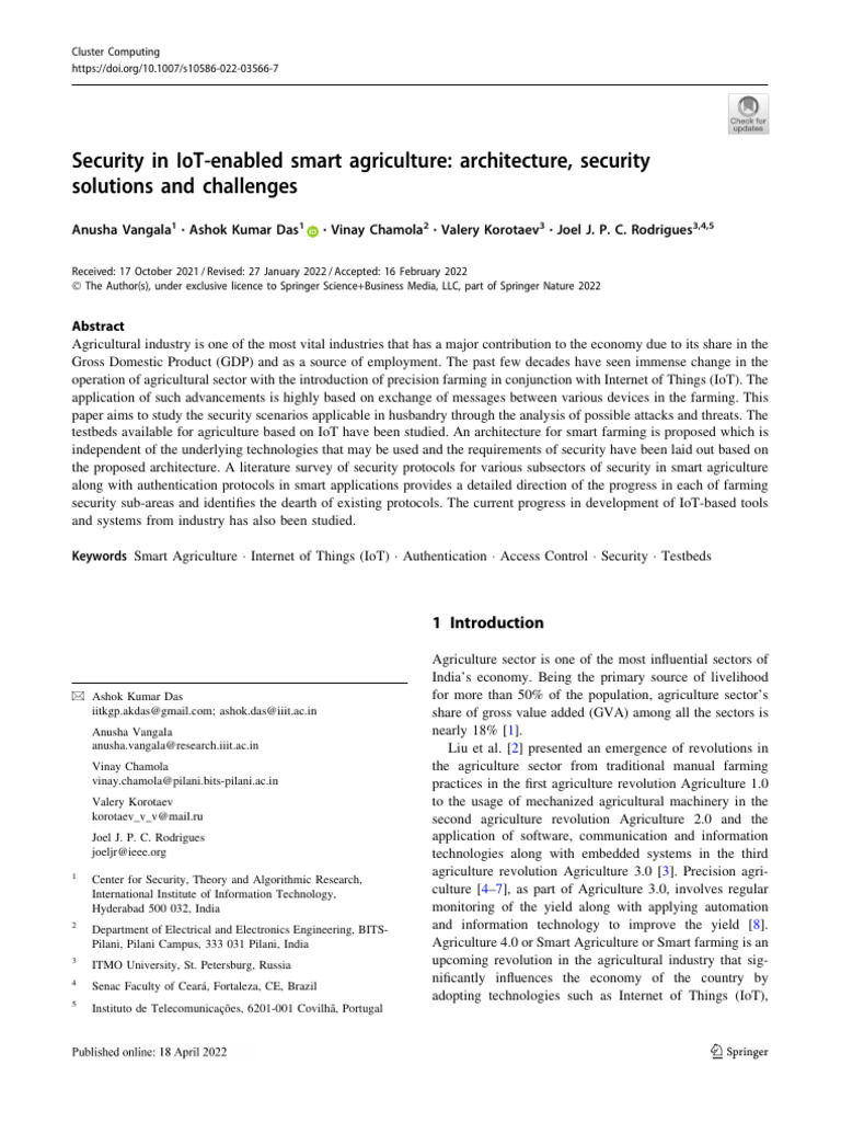 Security in IoT-enabled Smart Agriculture Architecture, Security | PDF ... Security in IoT-enabled Smart Agriculture Architecture, Security | PDF ...